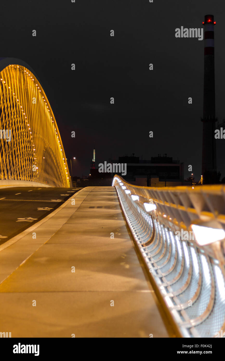 Night view of the Troja Bridge from the river Vltava, Trojsky most ...