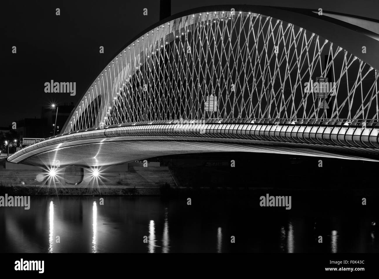 Night view of the Troja Bridge from the river Vltava, Trojsky most ...
