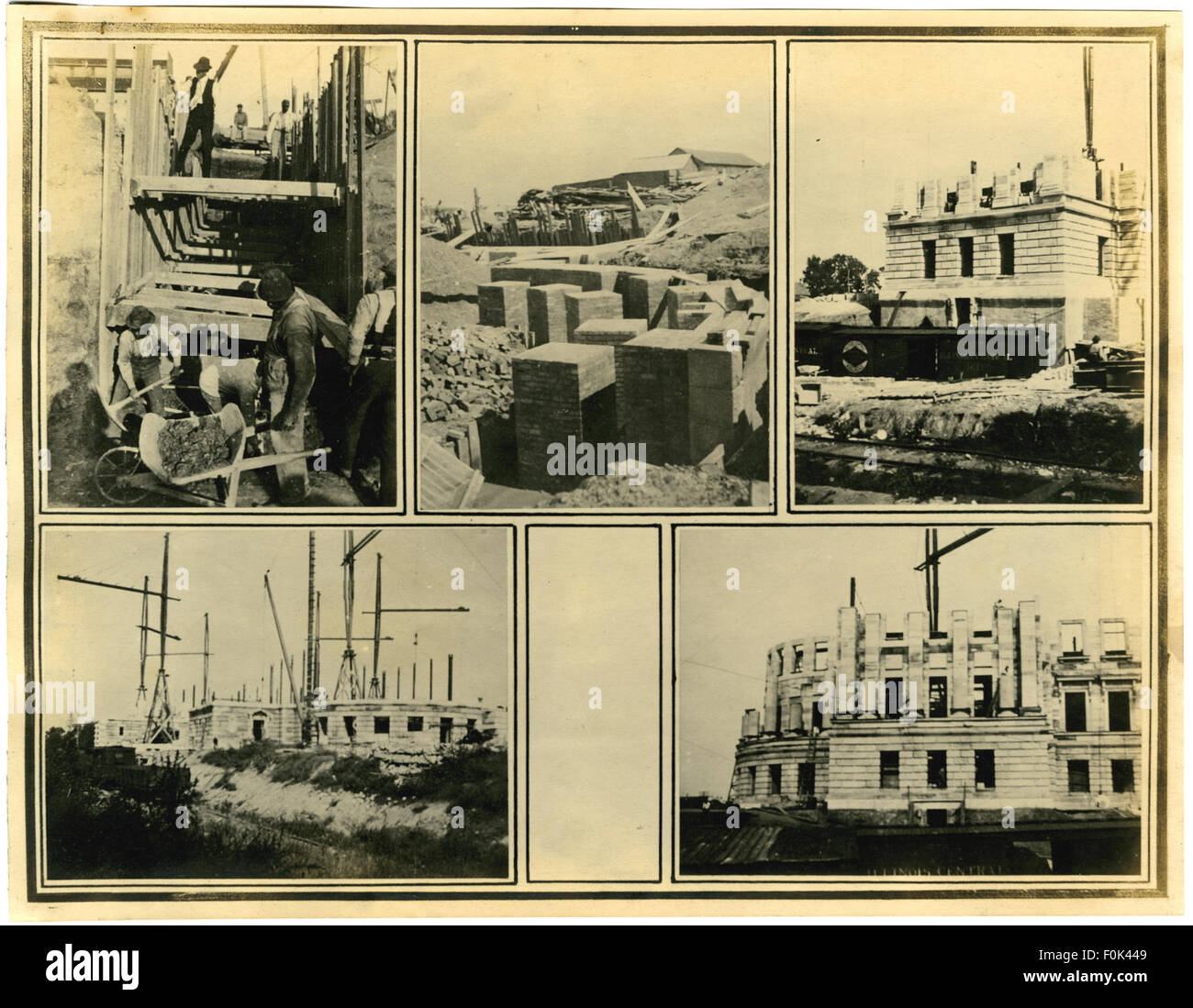 This image captures various scenes during the construction of a ...