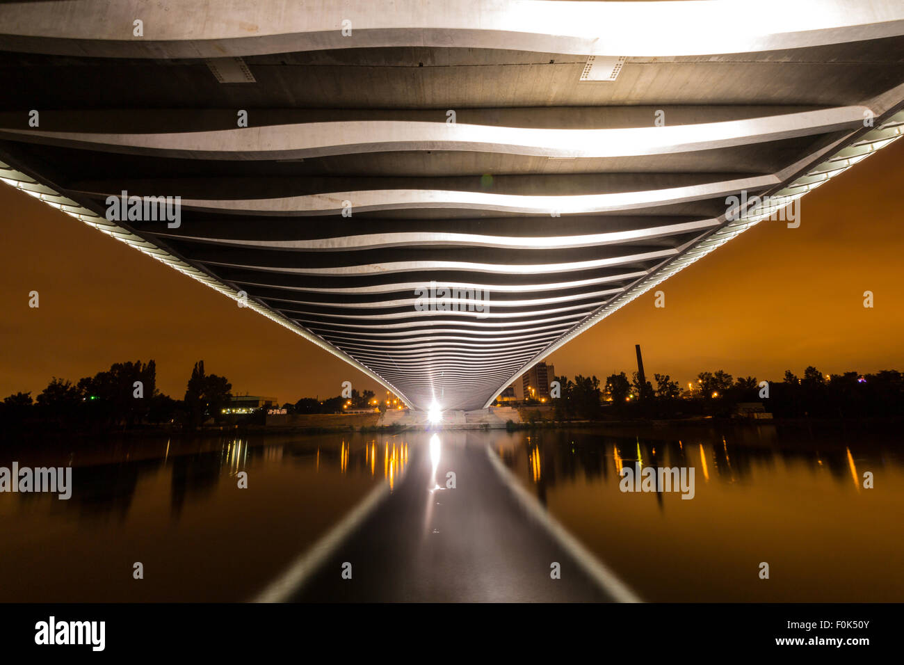 Night view of the Troja Bridge from the river Vltava, Trojsky most ...