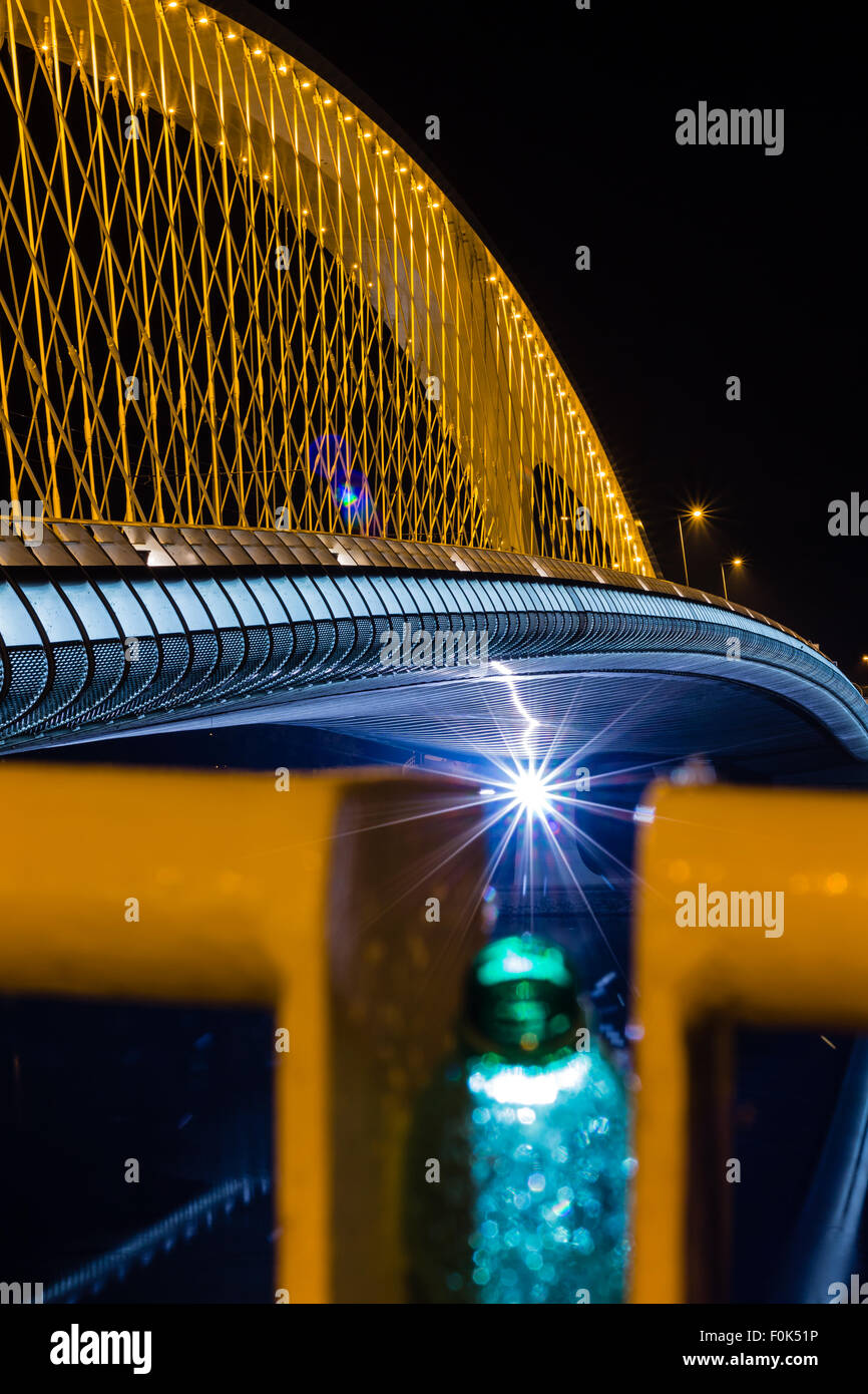 Night view of the Troja Bridge from the river Vltava, Trojsky most ...