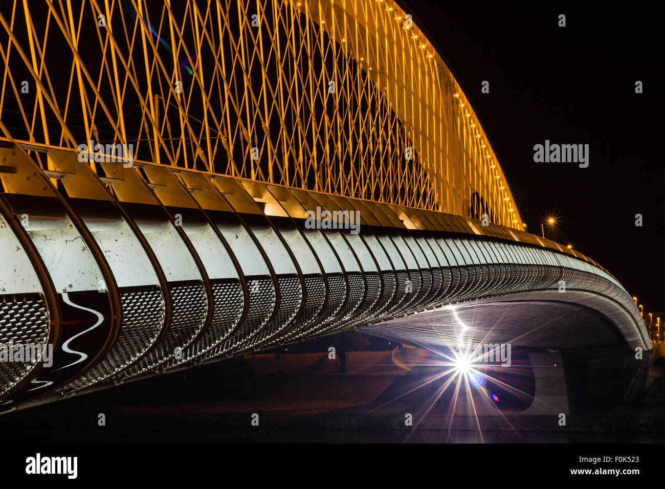 Night view of the Troja Bridge from the river Vltava, Trojsky most ...