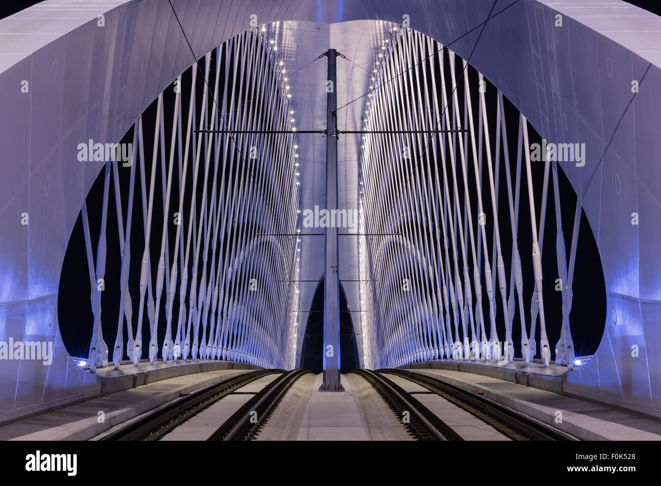 Night view of the Troja Bridge from the river Vltava, Trojsky most ...
