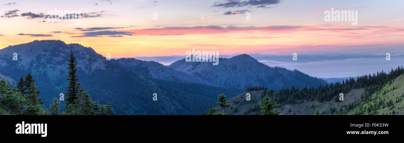 A sunset panorama looking North From Hurricane Ridge over Hurricane ...