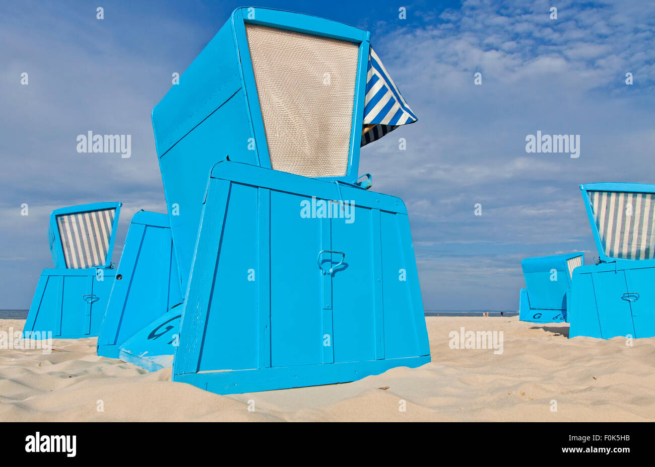 Hooded beach chairs (strandkorb) at the Baltic seacoast in Swinoujscie ...