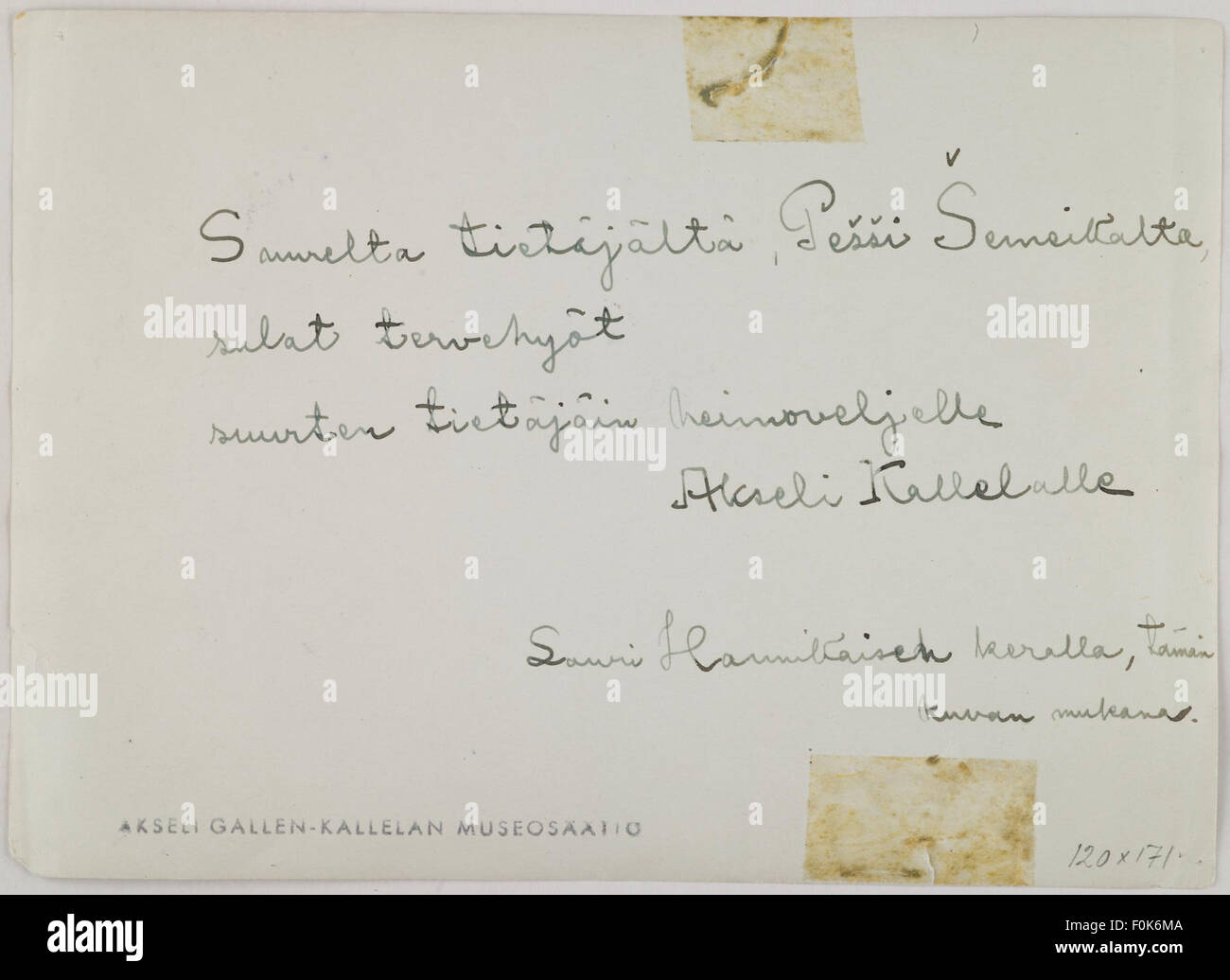 This image shows a greeting to Finnish artist Akseli Gallen-Kallela ...