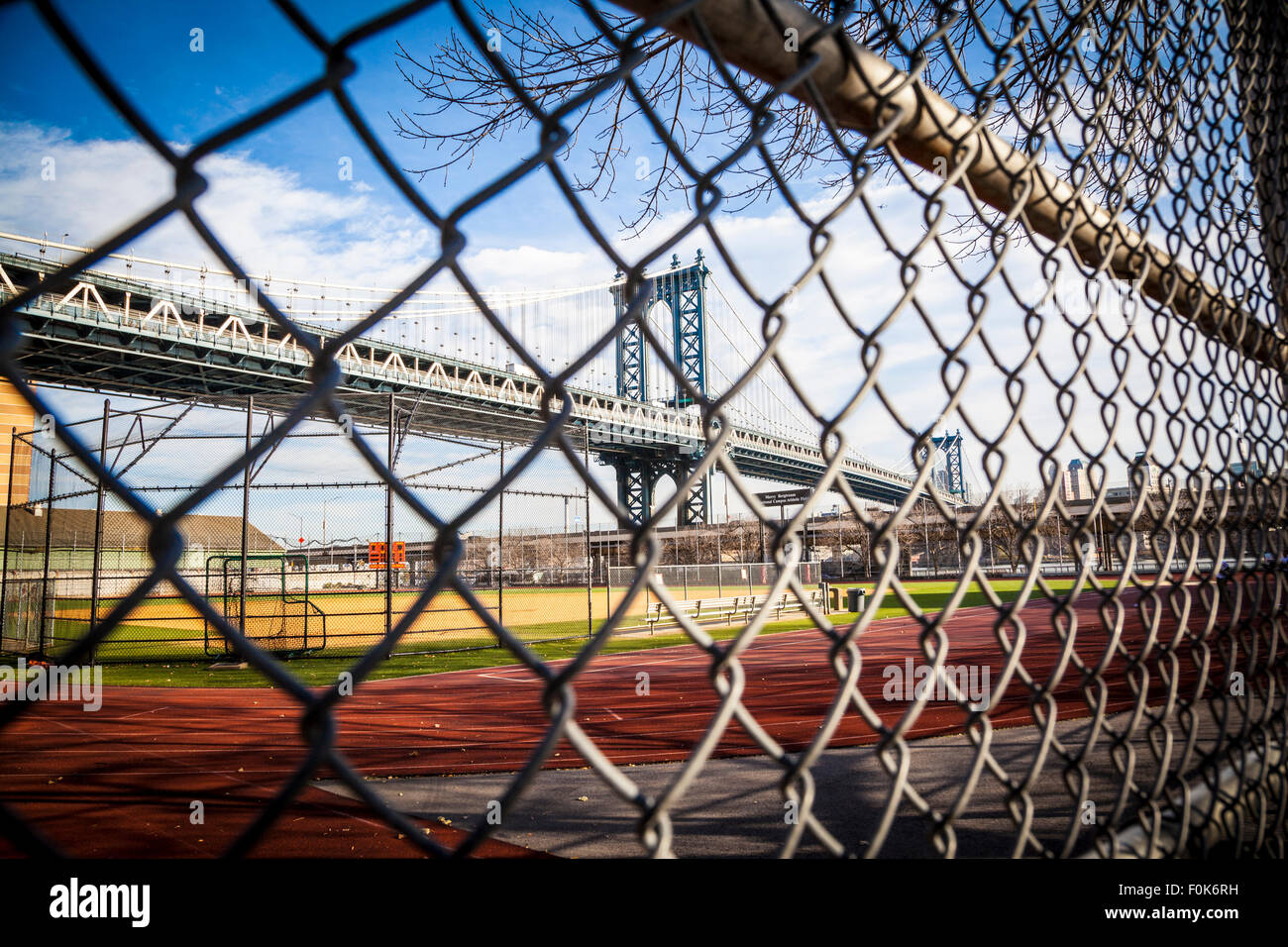 Manhattan Bridge, view from baseball park Stock Photo - Alamy