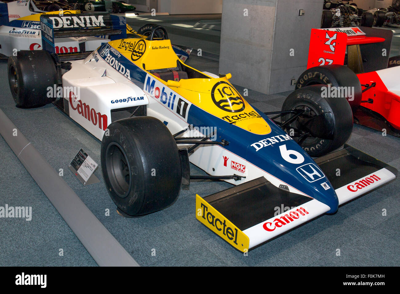 The Williams FW10B, a Formula 1 car, displayed from the front-right ...