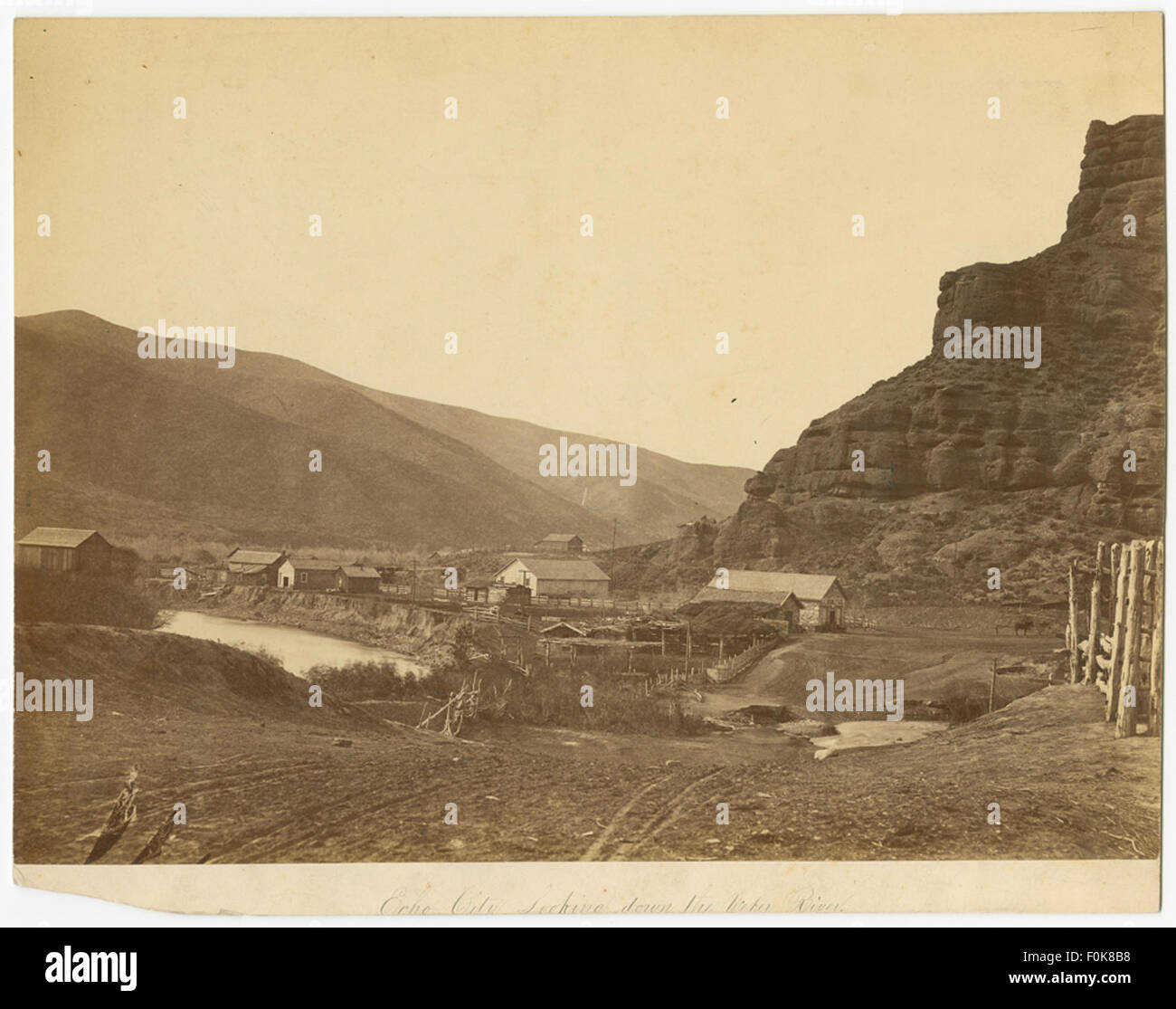 A historical view of Echo City, Utah, with a perspective looking down ...