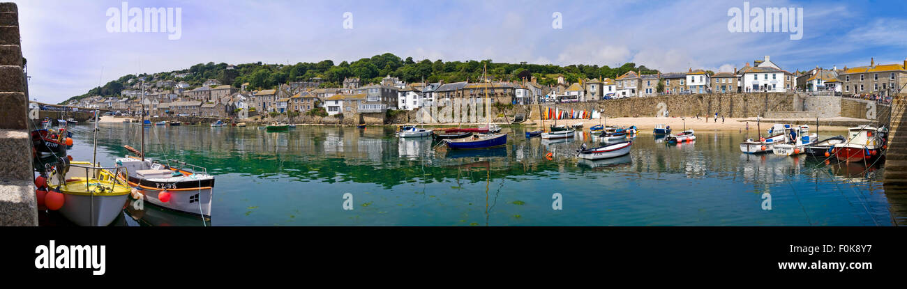 Horizontal panoramic (4 picture stitch) view of Mousehole in Cornwall ...
