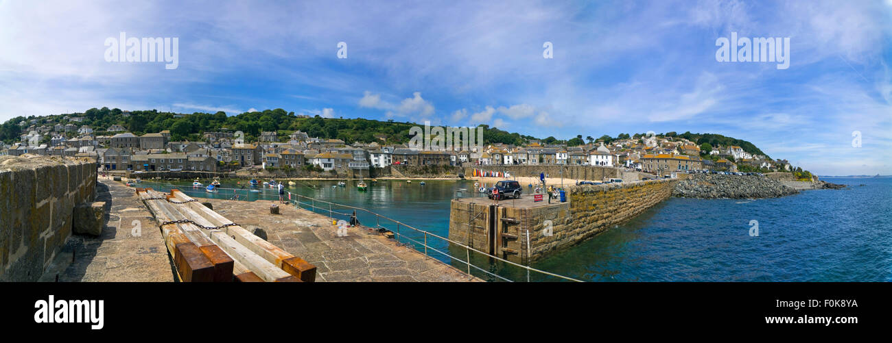Horizontal panoramic (4 picture stitch) view of Mousehole in Cornwall ...