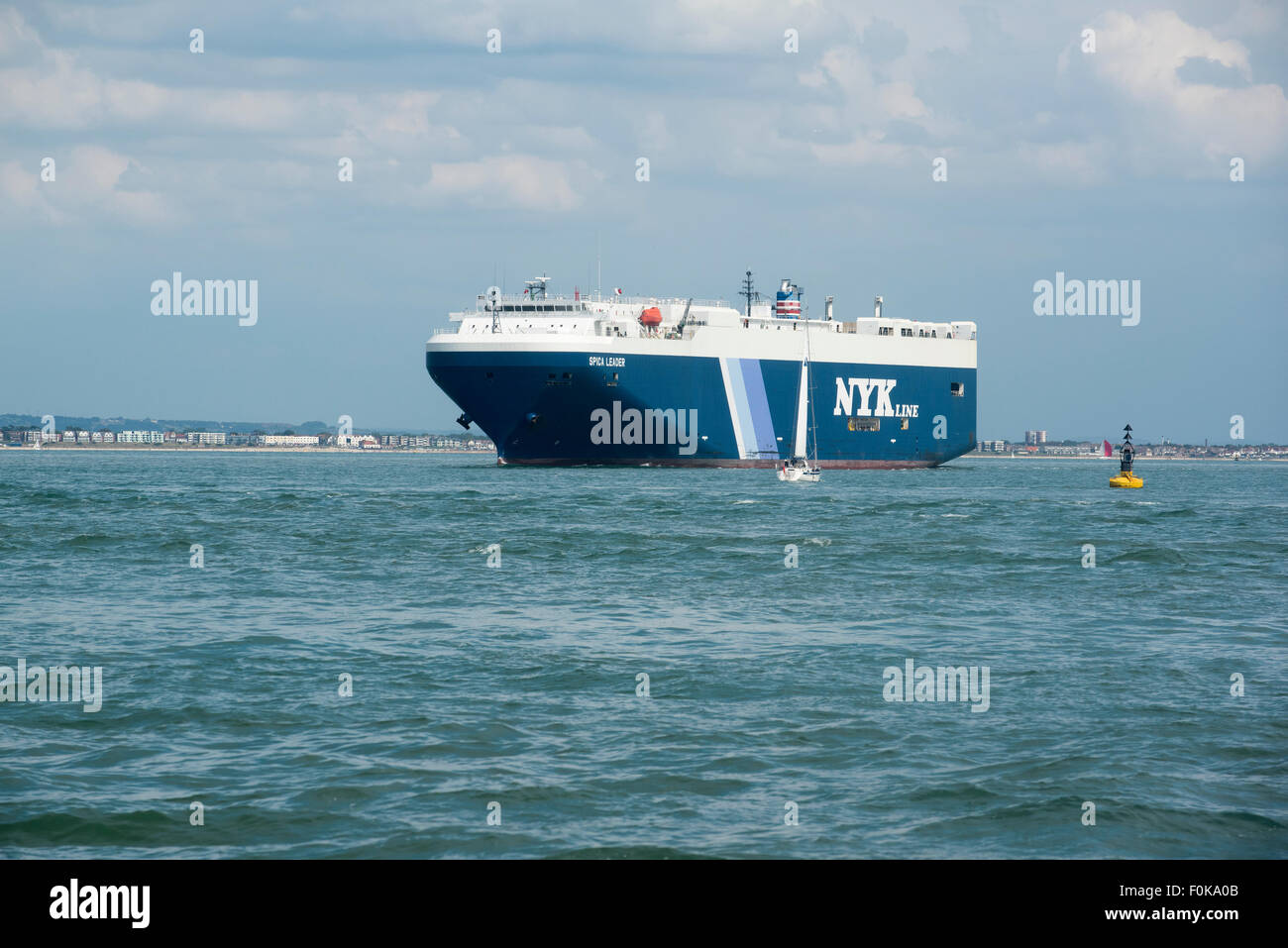 Vehicle carrier ship on the Solent approaching Port of Southampton ...