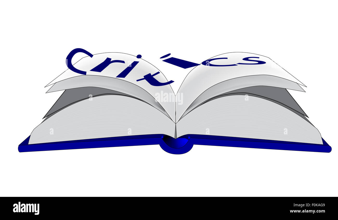 An open book with the word critics falling off the page all over a ... An open book with the word critics falling off the page all over a ...