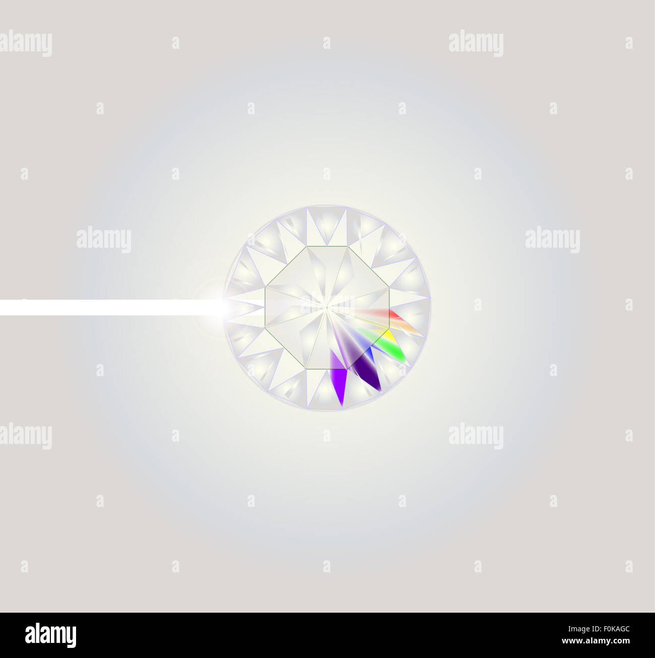 A diamond with several rays from reflected light forming a spectrum ...