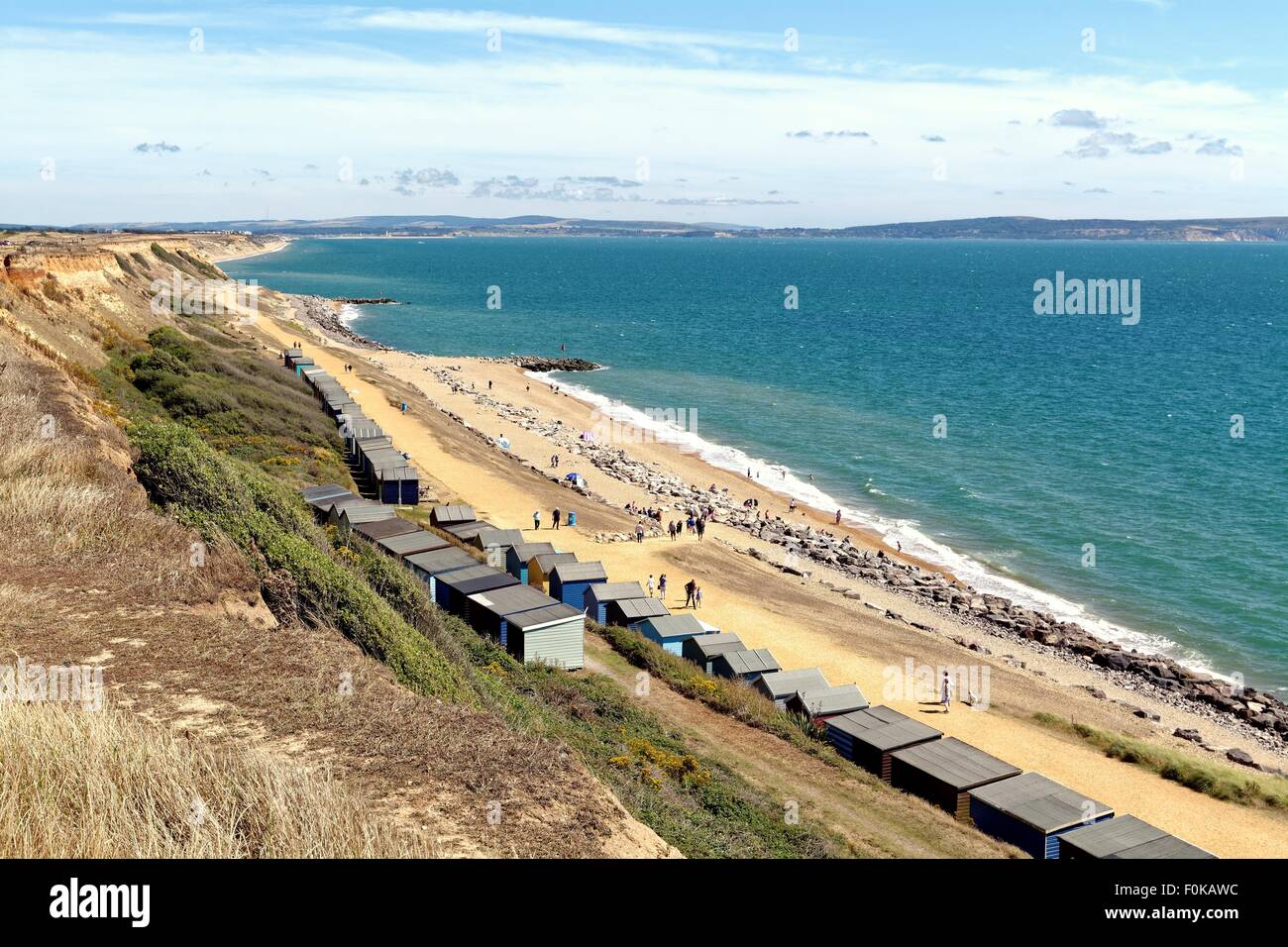 Beach at Barton on Sea with Isle of Wight in distance Hampshire UK ...
