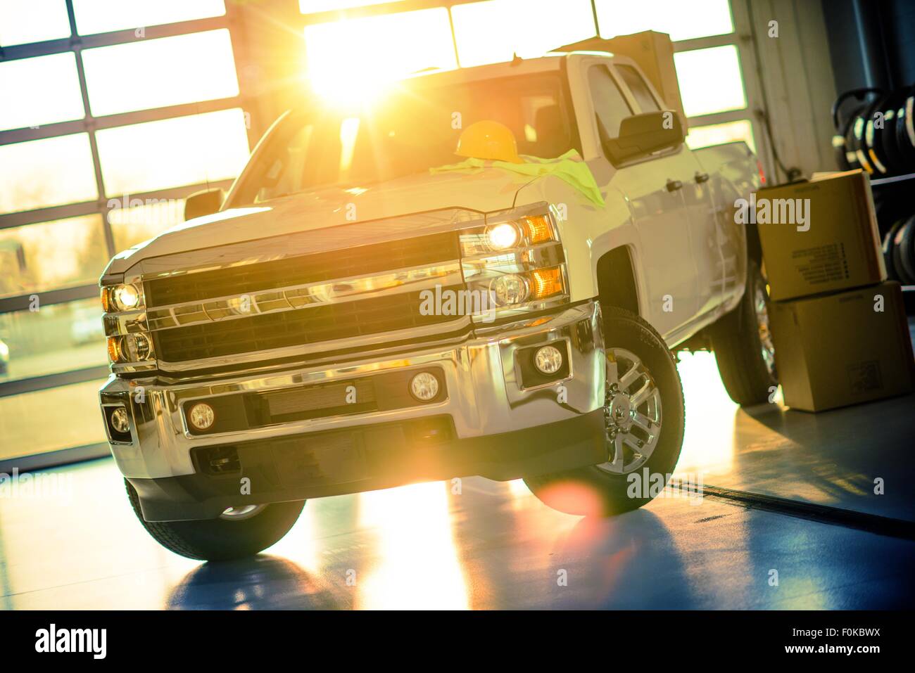Contractor Pickup Truck Inside Construction Company Garage Stock Photo ...