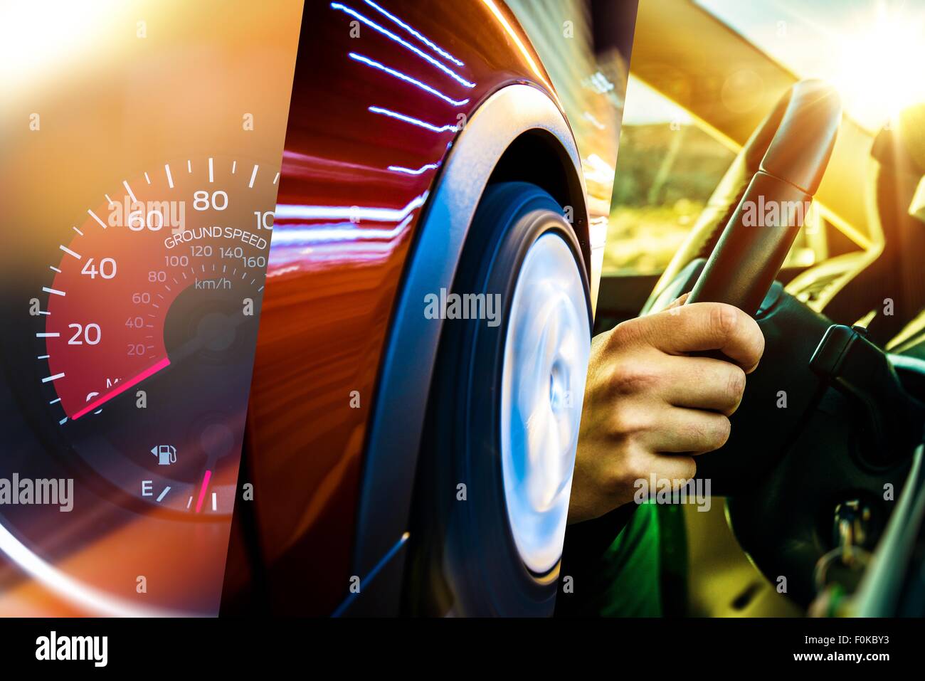 Modern Transportation Concept. Car and Driver. Driving Photo Mosaic ...