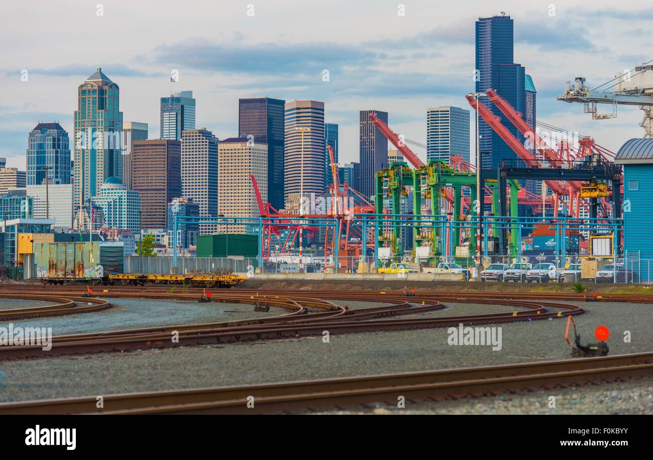 Port of Seattle District Cargo Ships Lifts, Railroad Tracks and the ...
