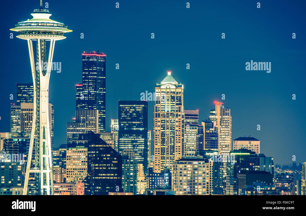Seattle Architecture at Night. Seattle Skyline at Night. Washington ...