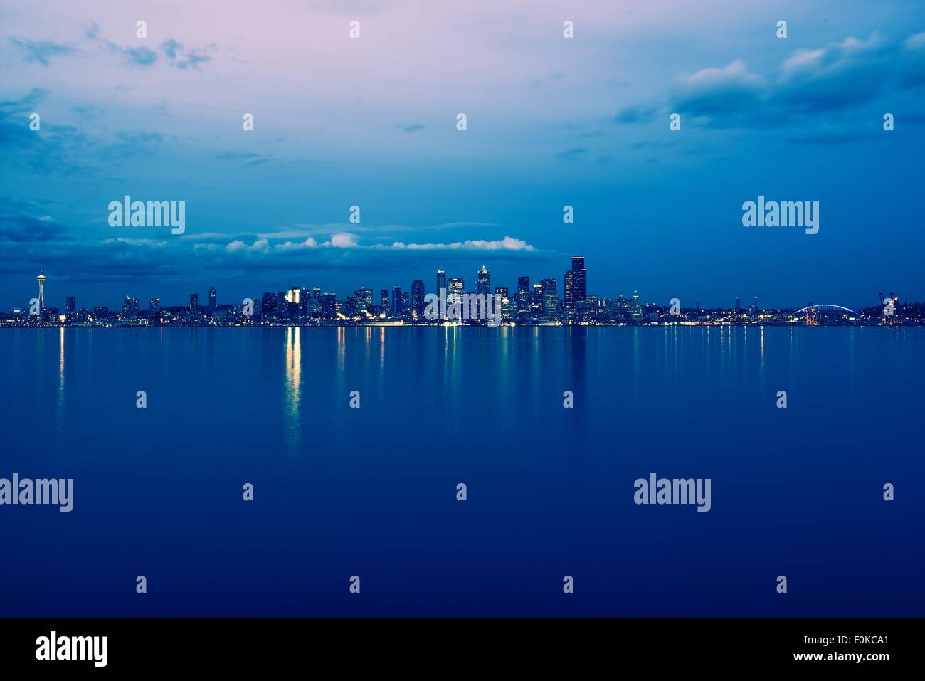 Seattle Skyline Evening Panorama and the Bay. Seattle, Washington ...