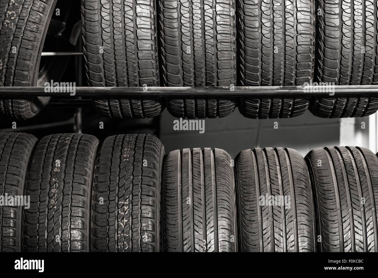 Large Metal Tires Rack. Modern Car Tire Service and Sale Stock Photo ...
