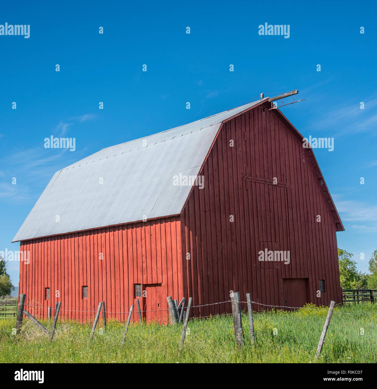 Hot Spring Ranch, Red Barn and Horses Grazing near Soldier Mountains ...