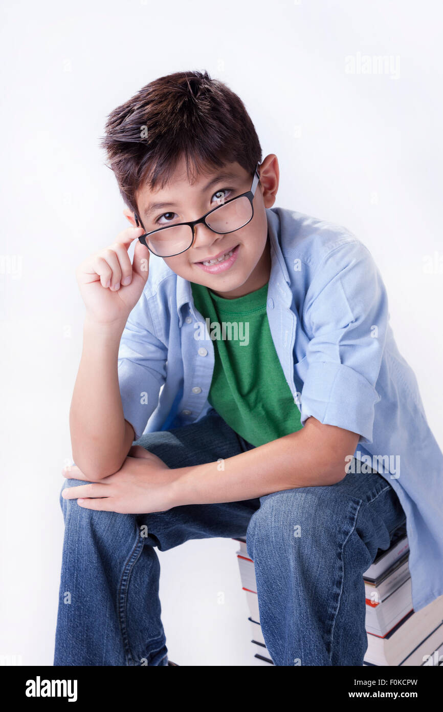 Portrait of boy with glasses Stock Photo - Alamy