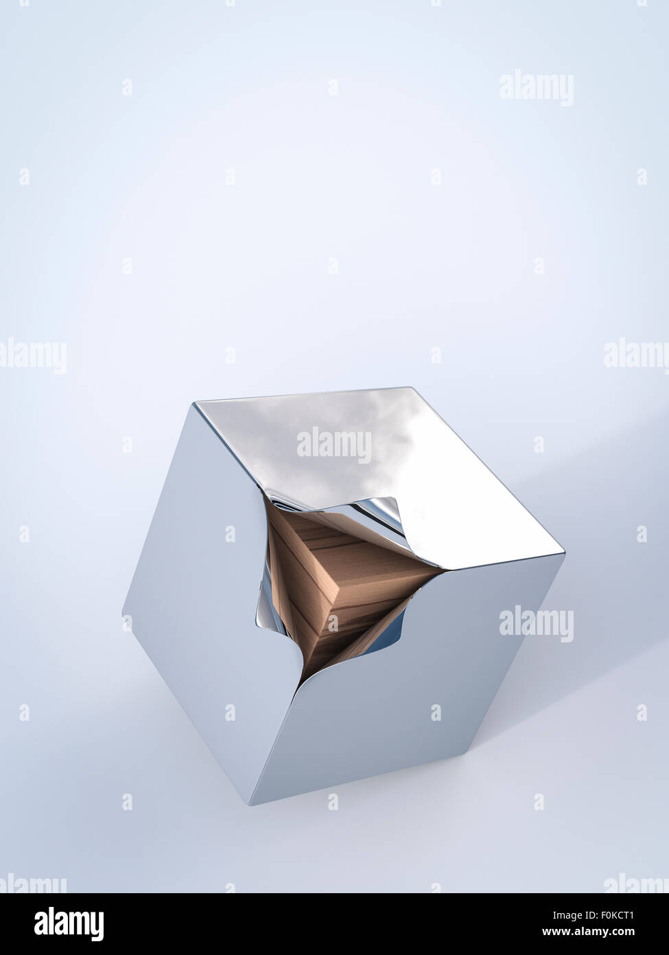 Metal cube with wooden boards inside, 3D Rendering Stock Photo - Alamy