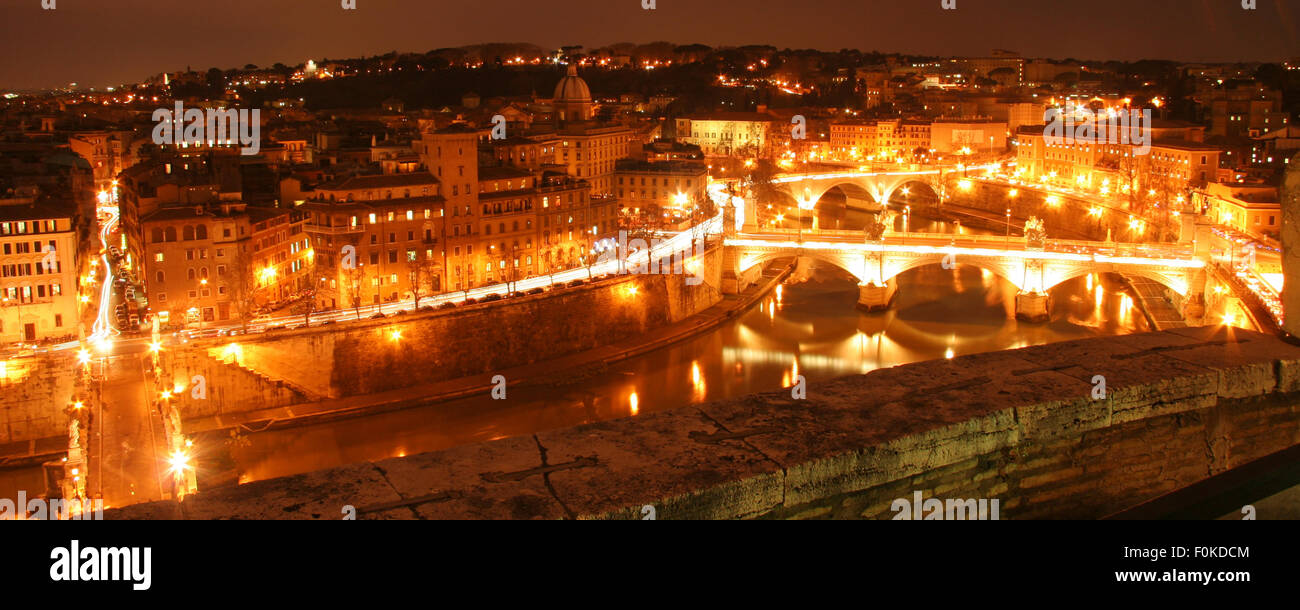 Scenic panorama overlooking Rome riverfront at night Stock Photo - Alamy