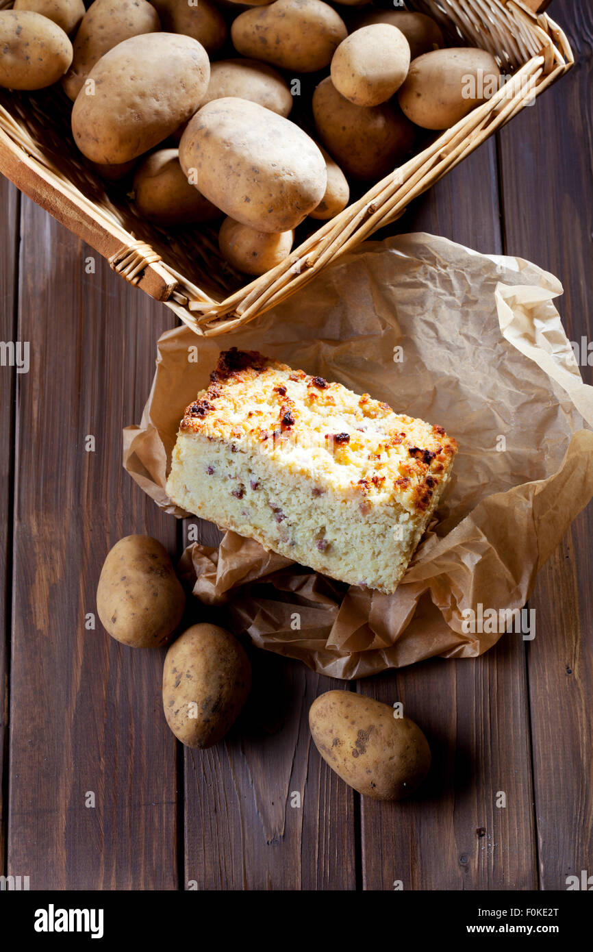 Home-baked potato cake with bacon Stock Photo - Alamy