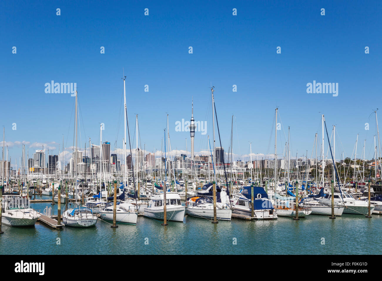 New Zealand, Auckland, Westhaven Boat Harbour, City Skyline with Sky ...