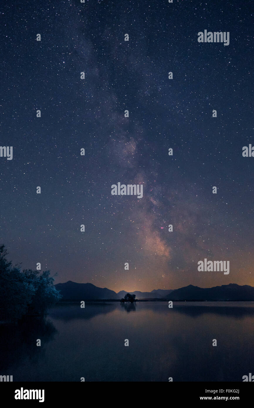 Germany, Bavaria, Chiemgau, Lake Chiemsee at night, starry sky Stock ...