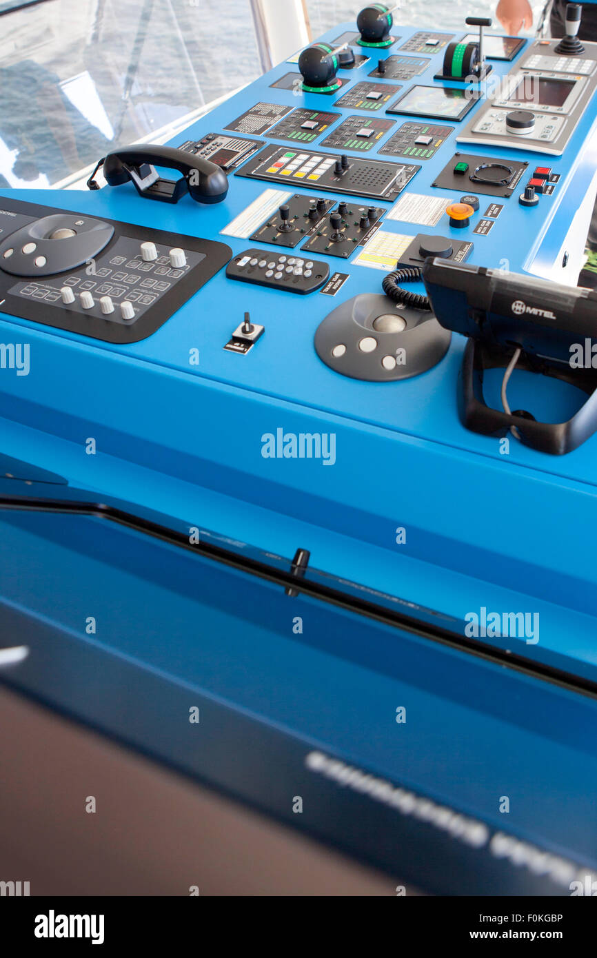 Inside a modern cruise ship bridge navigating in the ocean The ...