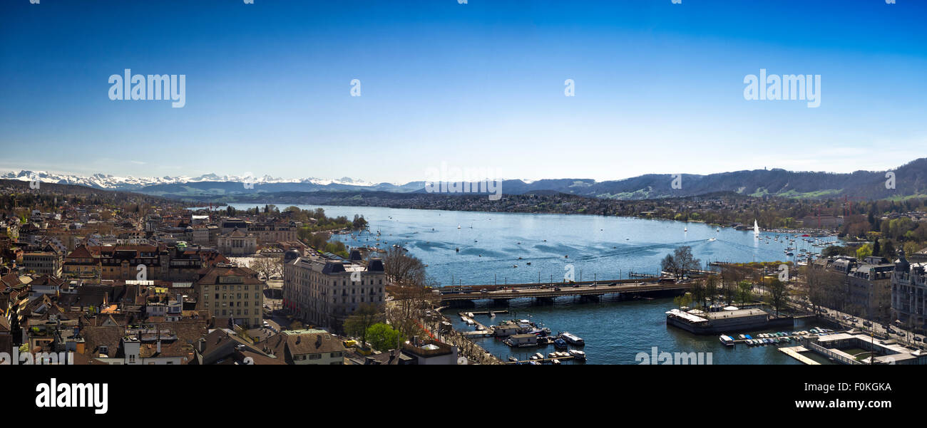 Switzerland, Zurich, Cityscape, Lake Zurich and Limmat river, Panorama ...