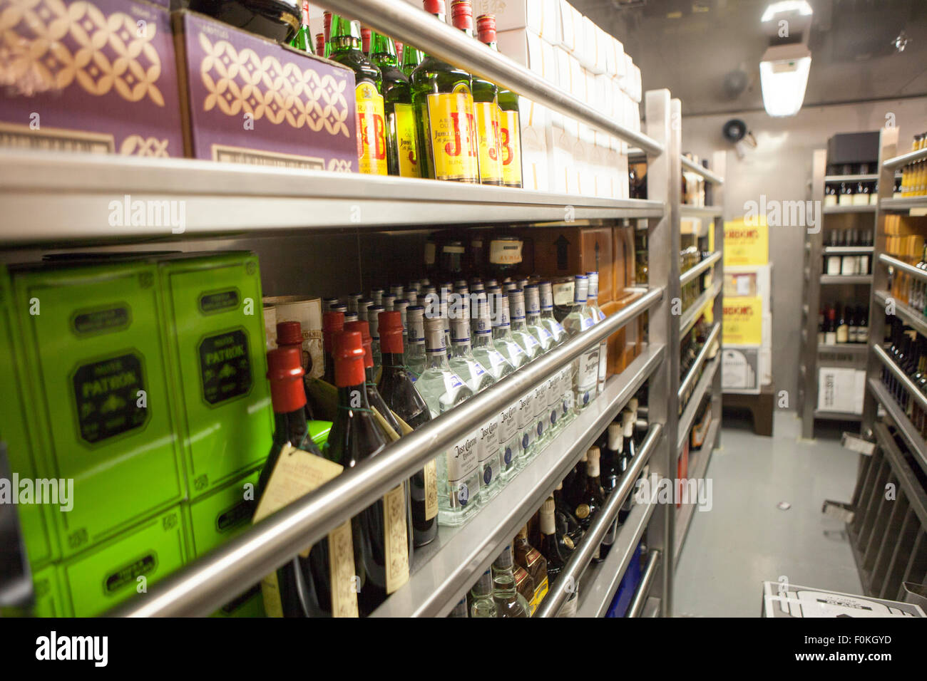 Bottles of alcohol Storage and preparation store rooms on a modern ...