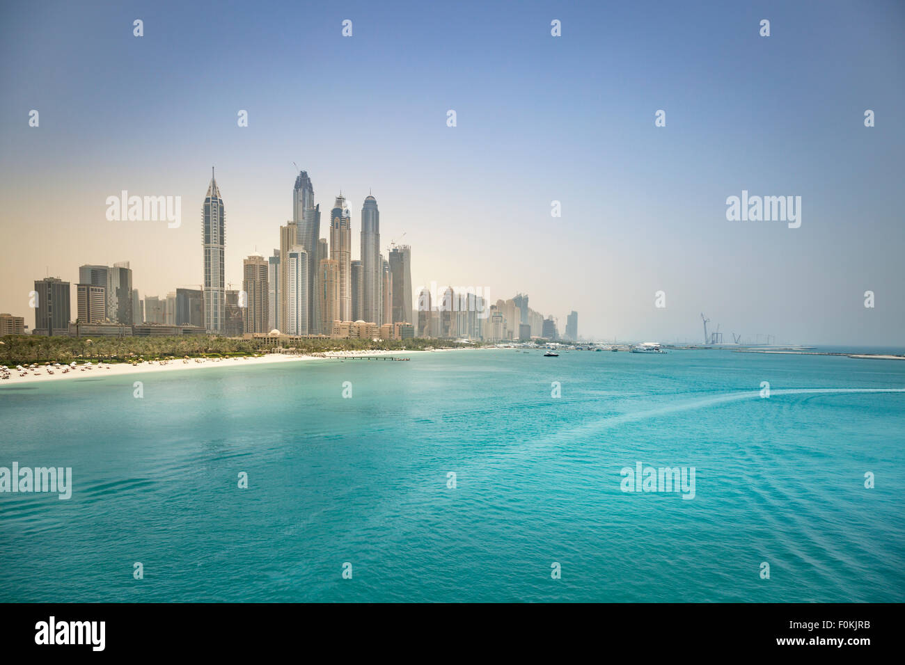 UAE, Dubai, skyline of Dubai Marina with Persian Gulf Coast Stock Photo ...