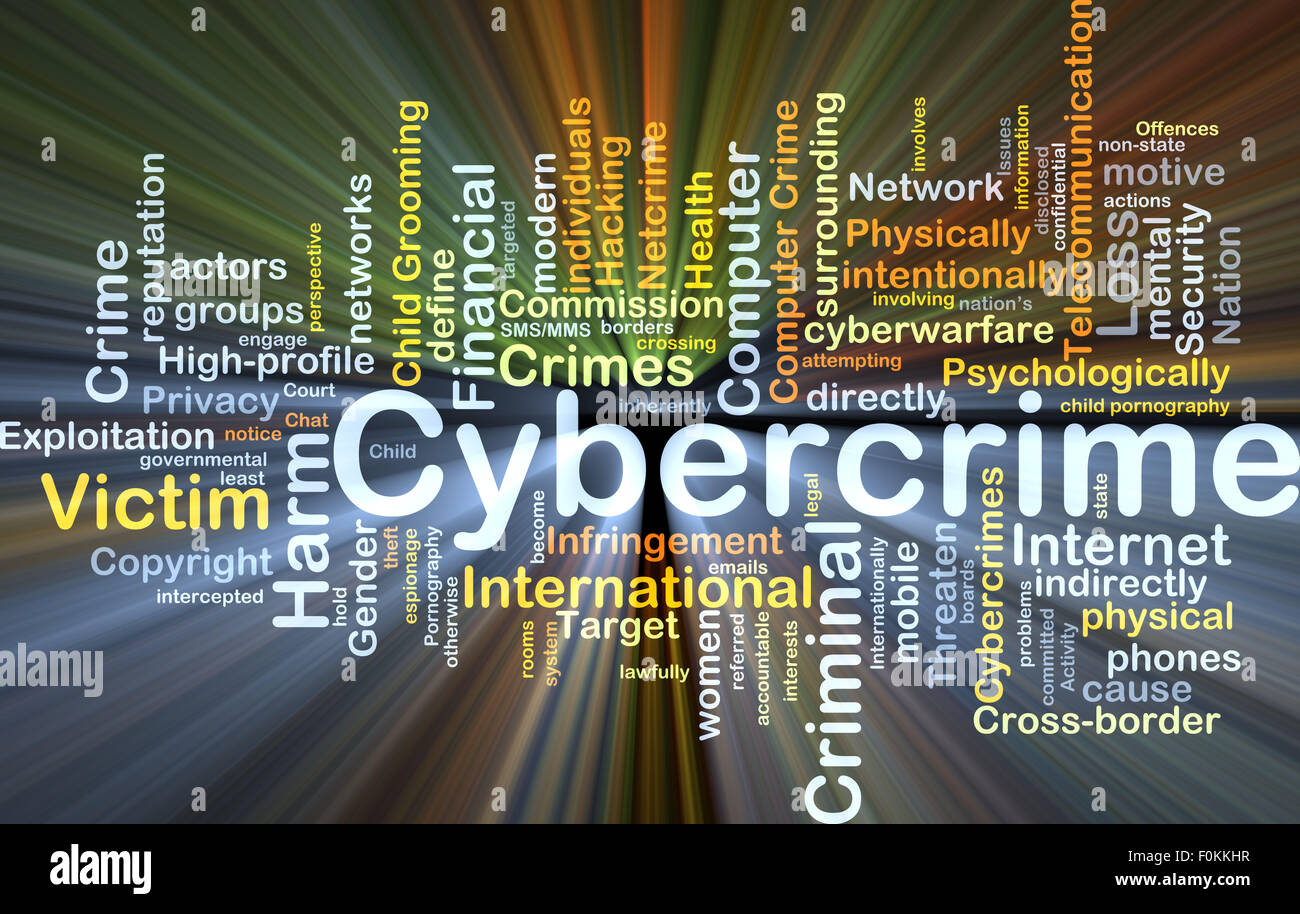 Background concept wordcloud illustration of cybercrime glowing light ...