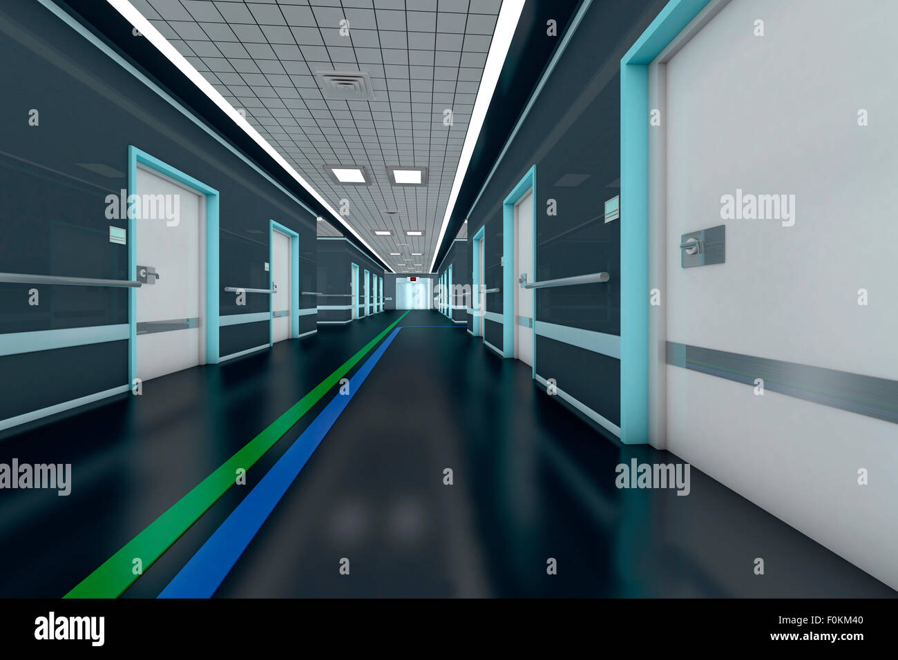 Corridor with guidance system in a modern hospital, 3D Rendering Stock ...