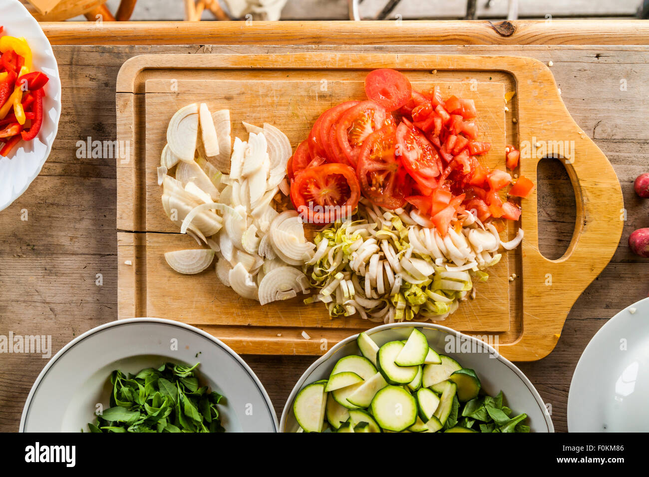 Different sliced vegetables prepared for salad Stock Photo - Alamy