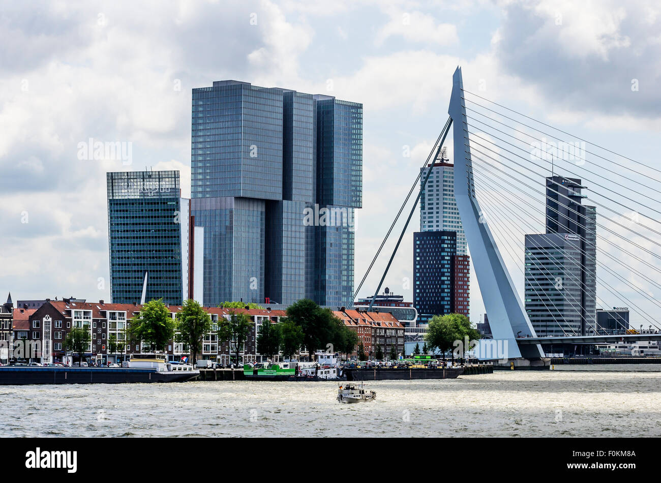 Netherlands, Rotterdam, view to city centre with Erasmusbrug in the ...