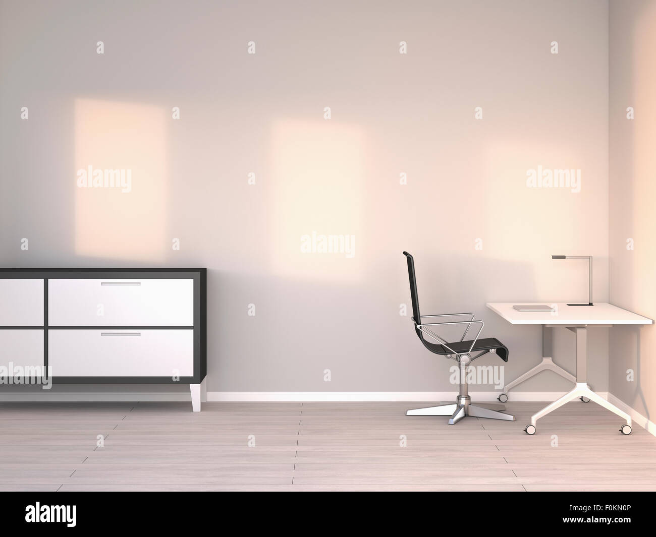 Empty modern office at twilight, 3D Rendering Stock Photo - Alamy