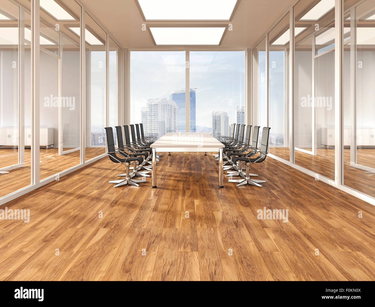 Modern conference room with parquet, 3D Rendering Stock Photo - Alamy