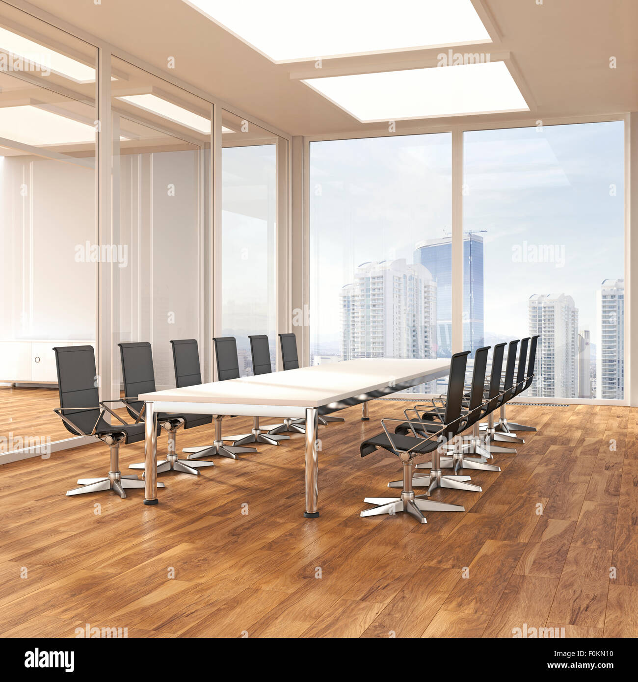Modern conference room with parquet, 3D Rendering Stock Photo - Alamy