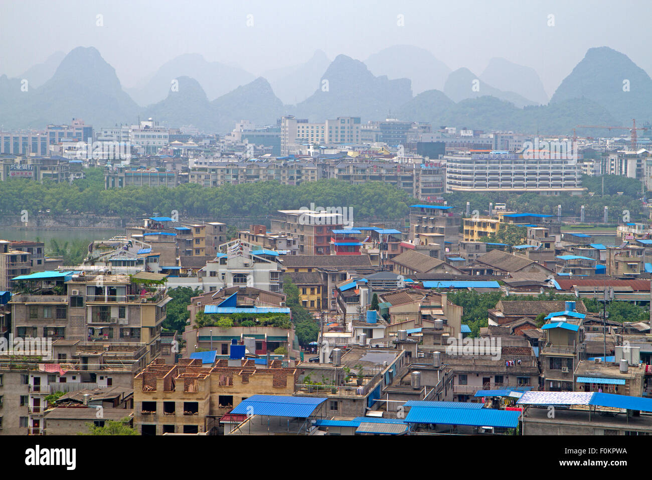Rooftops and limestone peaks in Guilin Stock Photo - Alamy