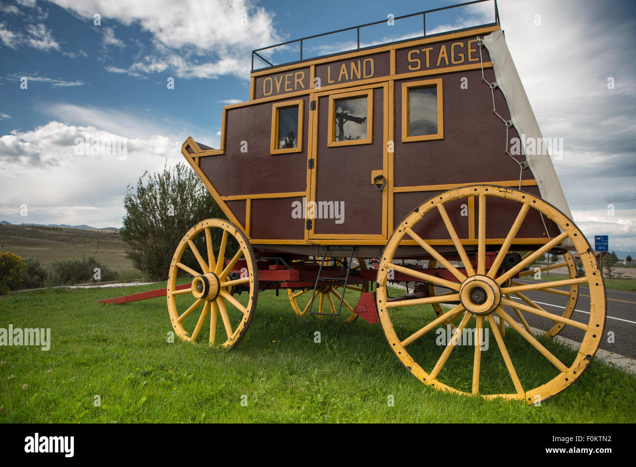 Wild West covered wagon in prairie along the road in Utah Stock Photo ...