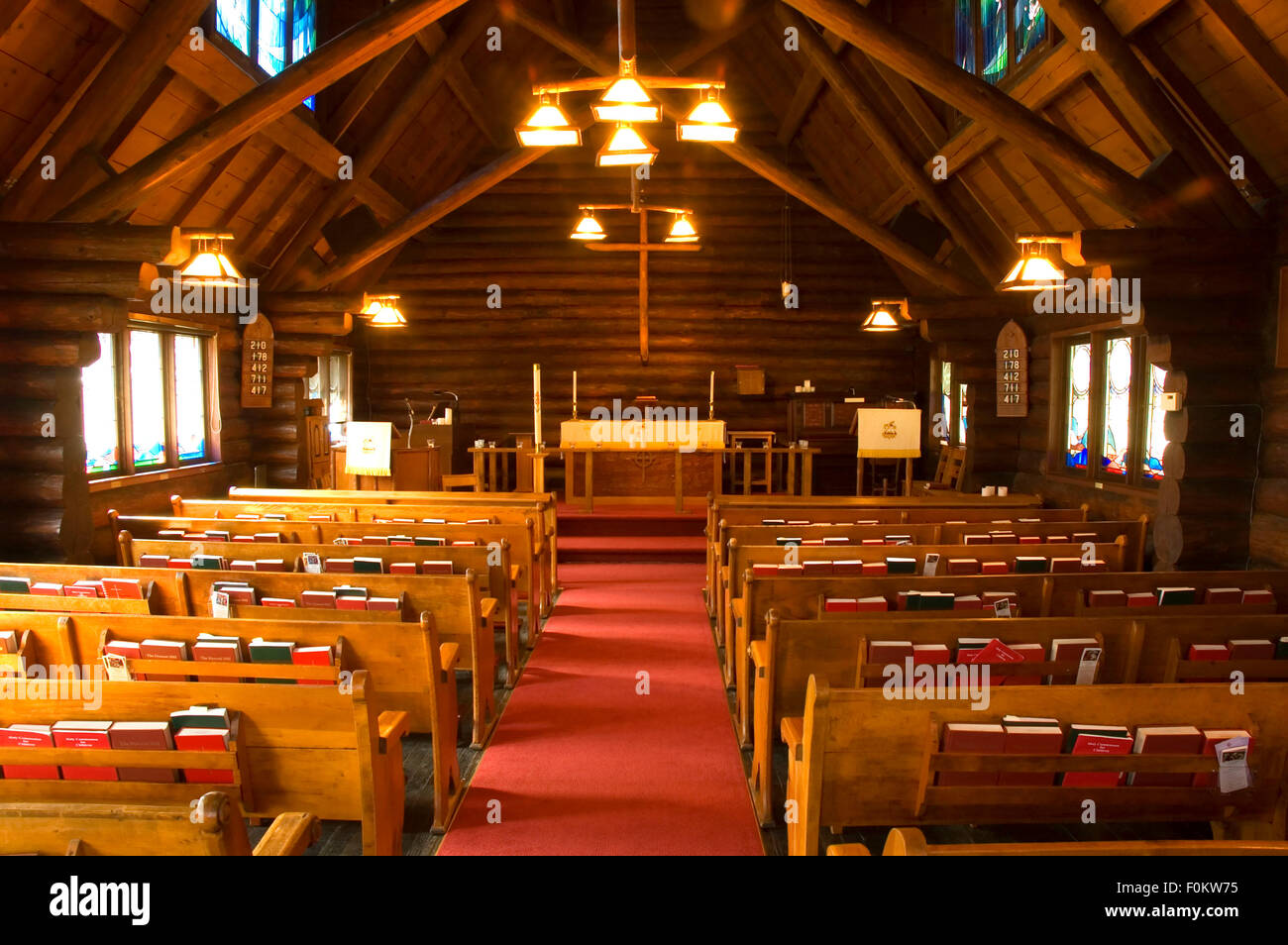 Church Interior, Log Church, Chelan, Washington Stock Photo - Alamy