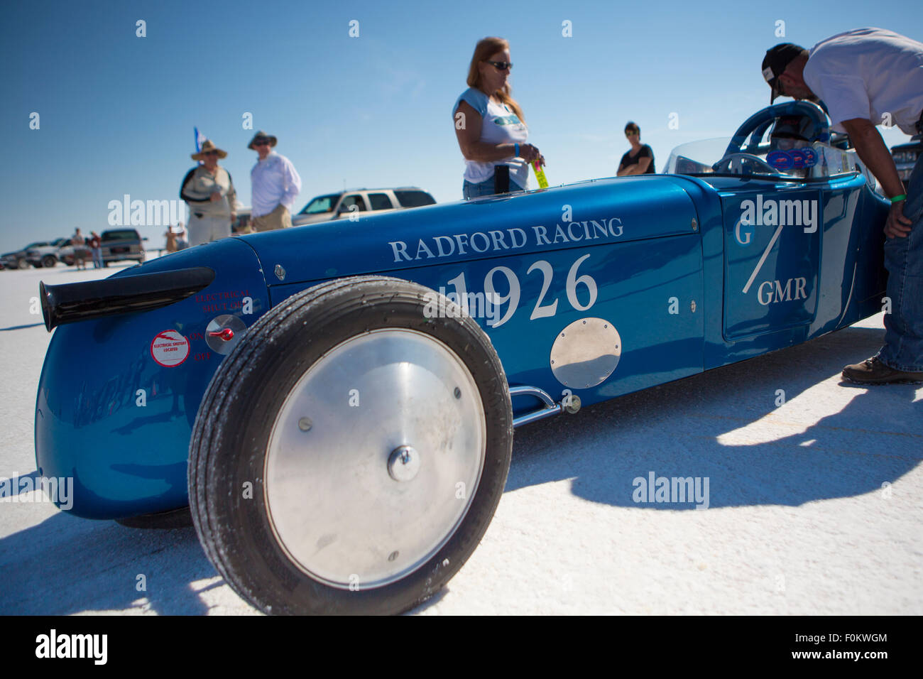 The Radford Racing Car and its crew members working around during the ...