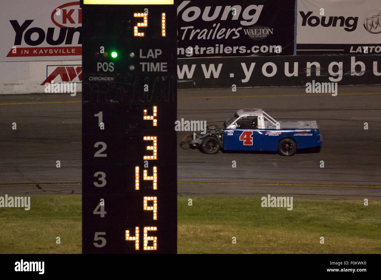 Unidentified winner driving the blue number 4 stock car during a racing ...
