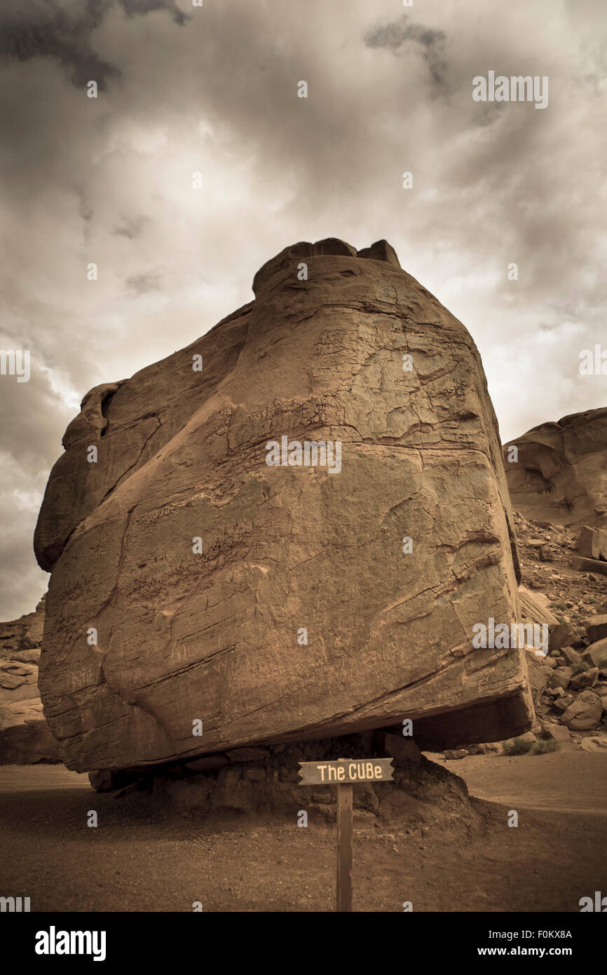 Old style photo of the cube point in Monument Valley, Utah Stock Photo ...