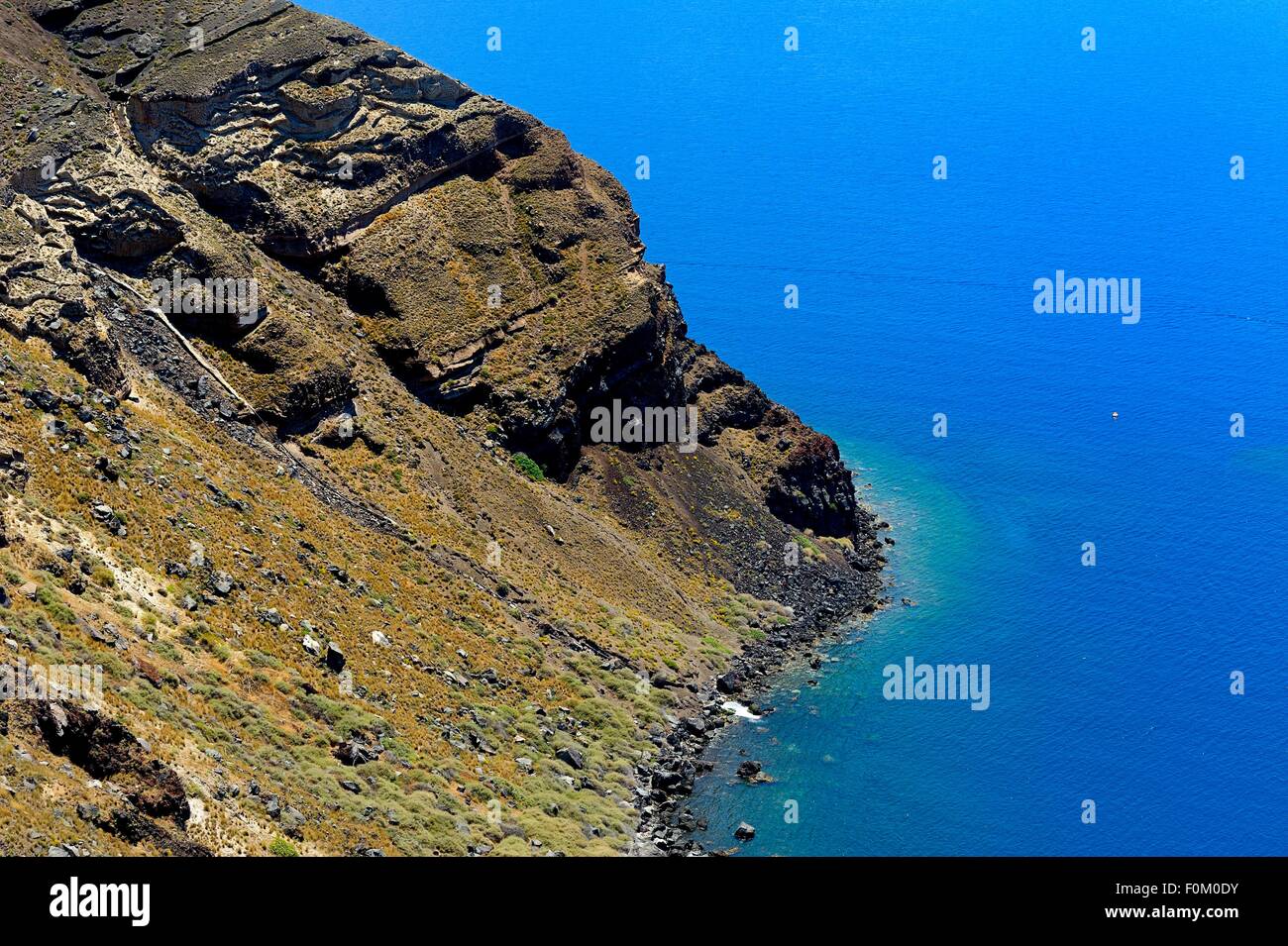 The volcanic rim of the caldera on the island of Santorini Greece Stock ...